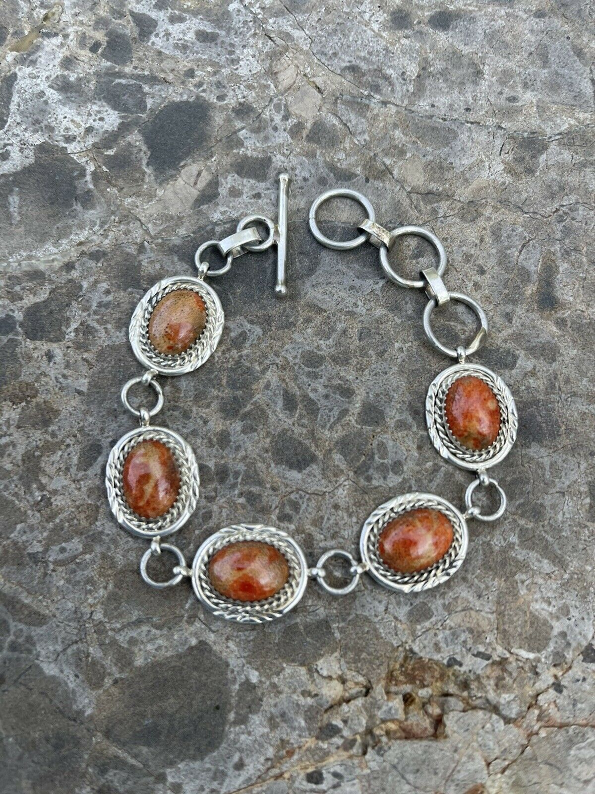 Navajo Rust Jasper & Sterling Silver Link Oval Southwest Bracelet – A ...