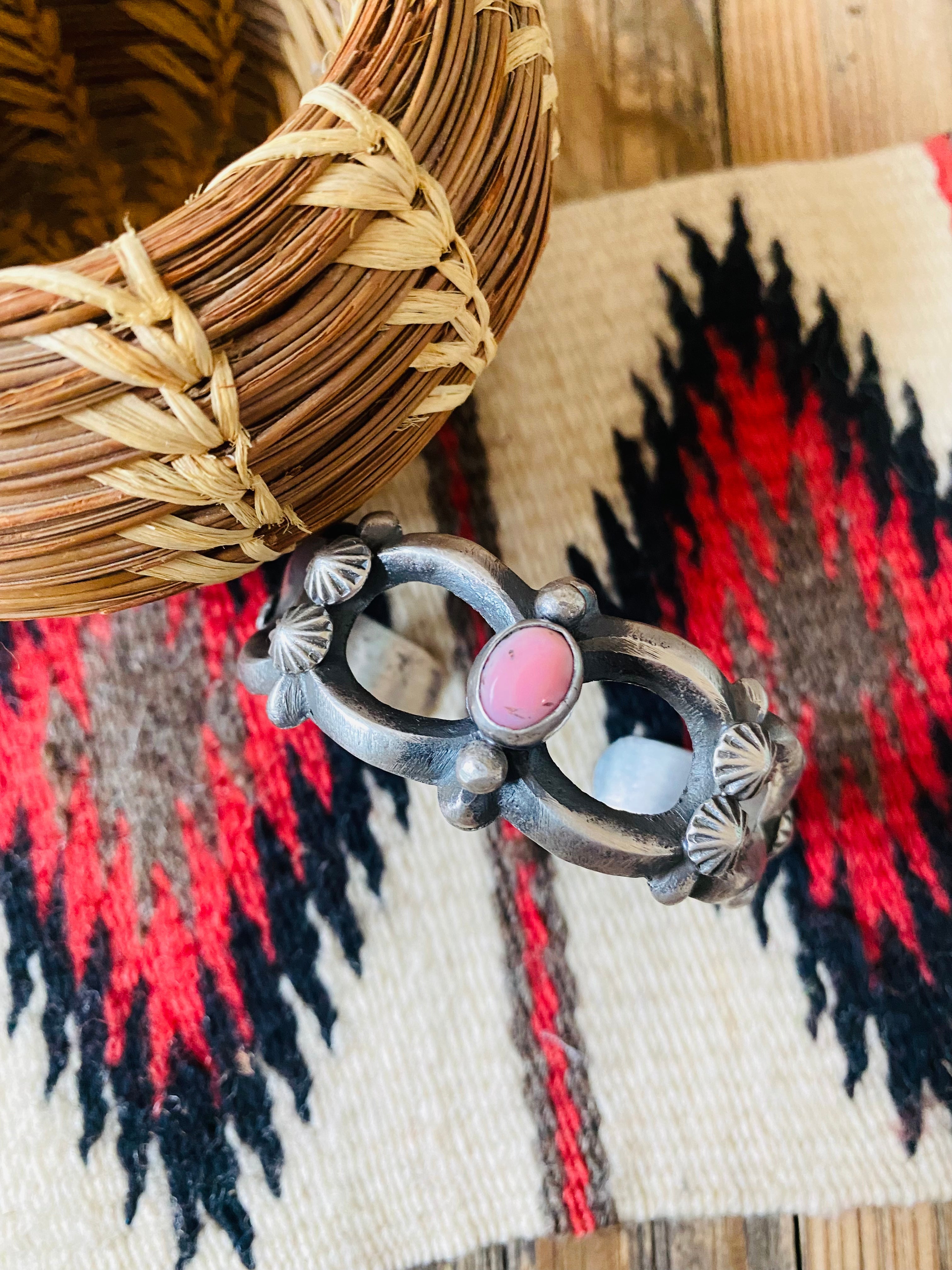 Navajo Queen Pink Conch Shell & Sterling Silver Cuff Bracelet By Chimn ...