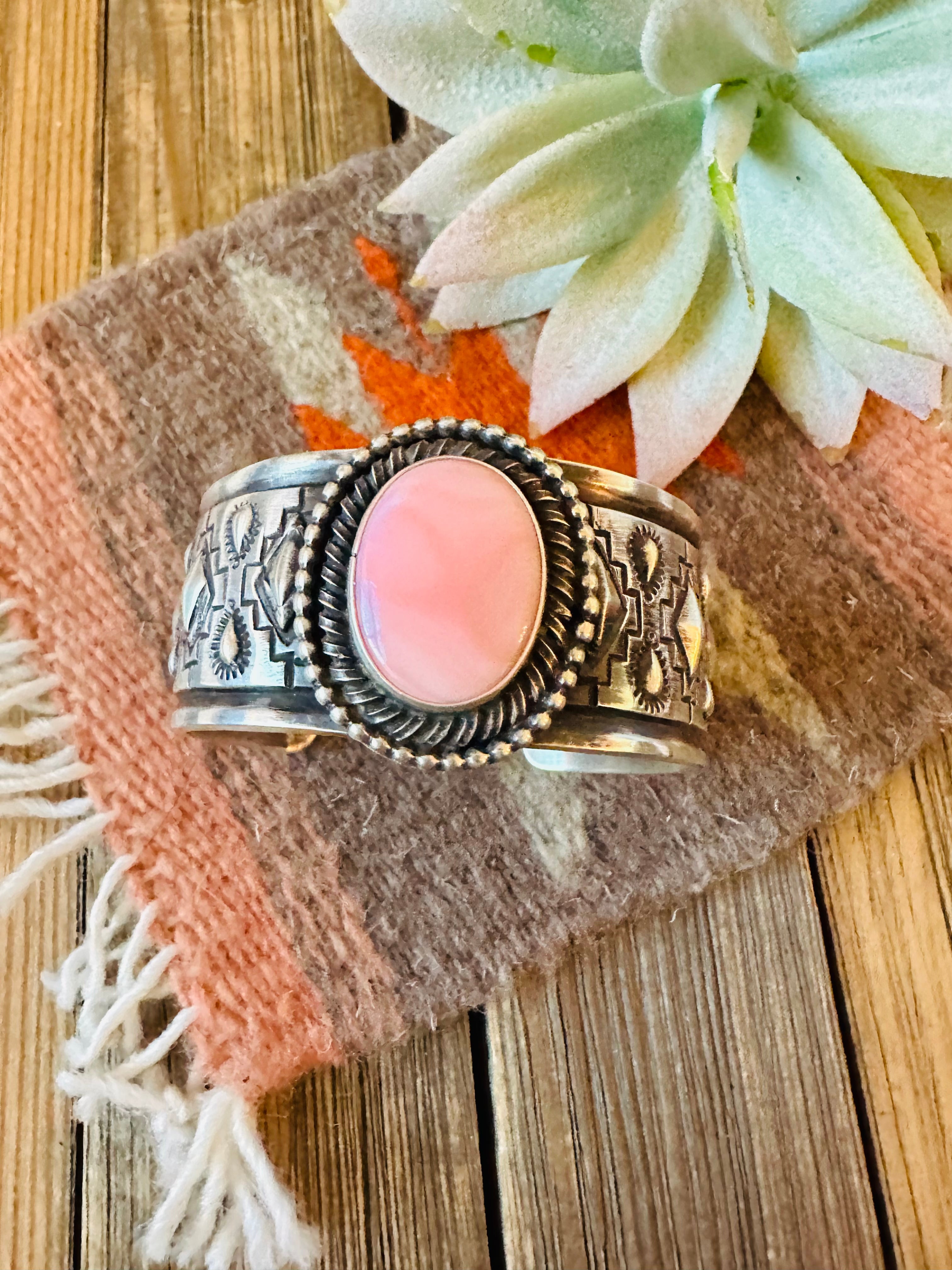 Navajo Queen Pink Conch Shell & Sterling Silver Cuff Bracelet – A ...